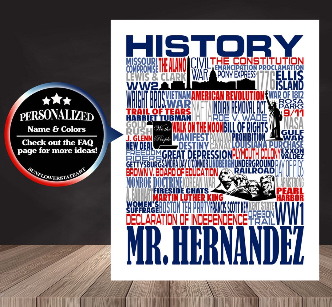 History Teacher Sign, History Classroom Poster, History Lover Gift, US ...