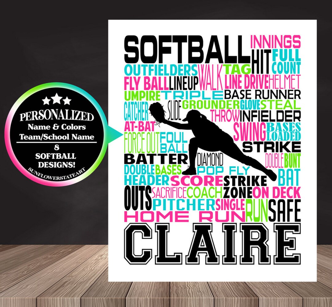Softball Poster, Softball Word Art, Softball Gift Ideas, Gift for ...