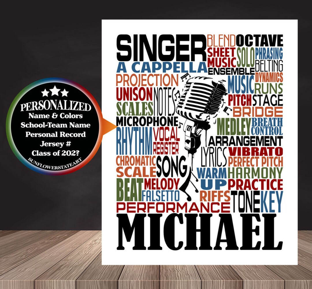 Singer Poster, Personalized Singing Sign, Choir Teacher Gift, Gift for ...