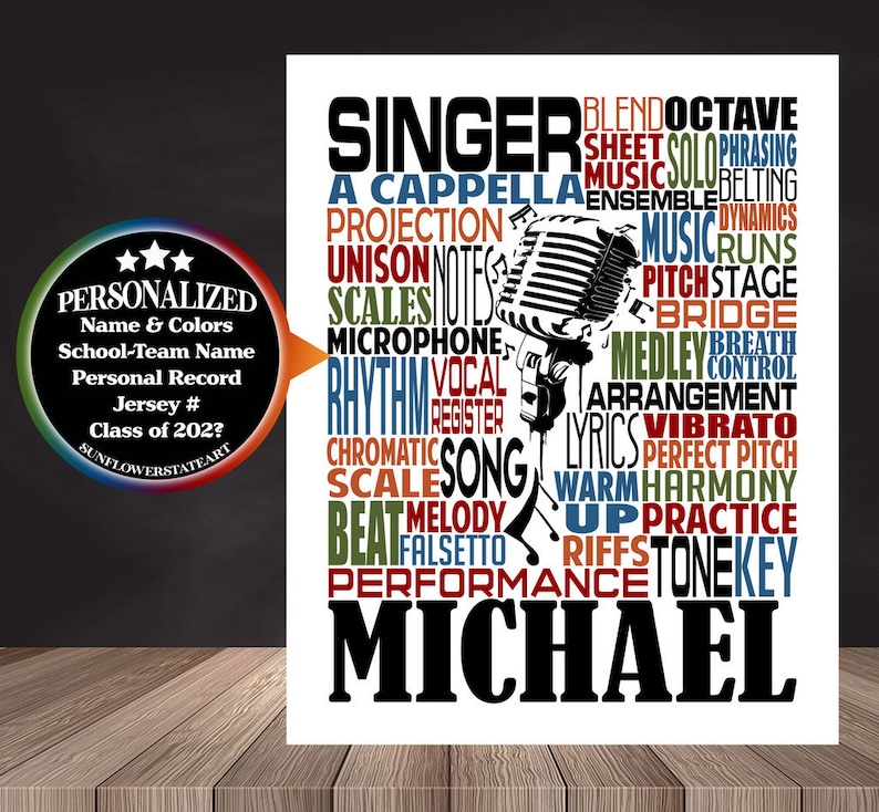 Singer Poster, Personalized Singing Sign, Choir Teacher Gift, Gift for ...