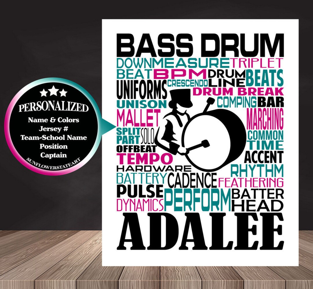 Bass Drum Poster, Personalized Bass Drummer Sign, Gift for Drummers ...
