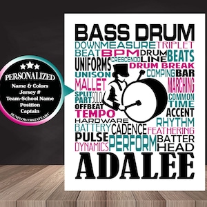 Bass Drum Poster, Personalized Bass Drummer Sign, Gift for Drummers ...