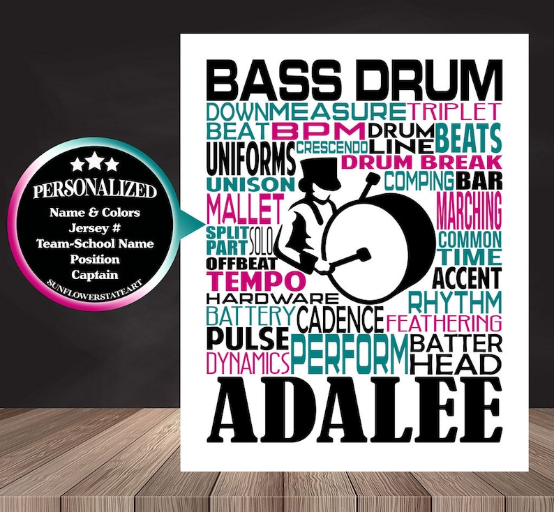 Bass Drum Poster, Personalized Bass Drummer Sign, Gift for Drummers ...