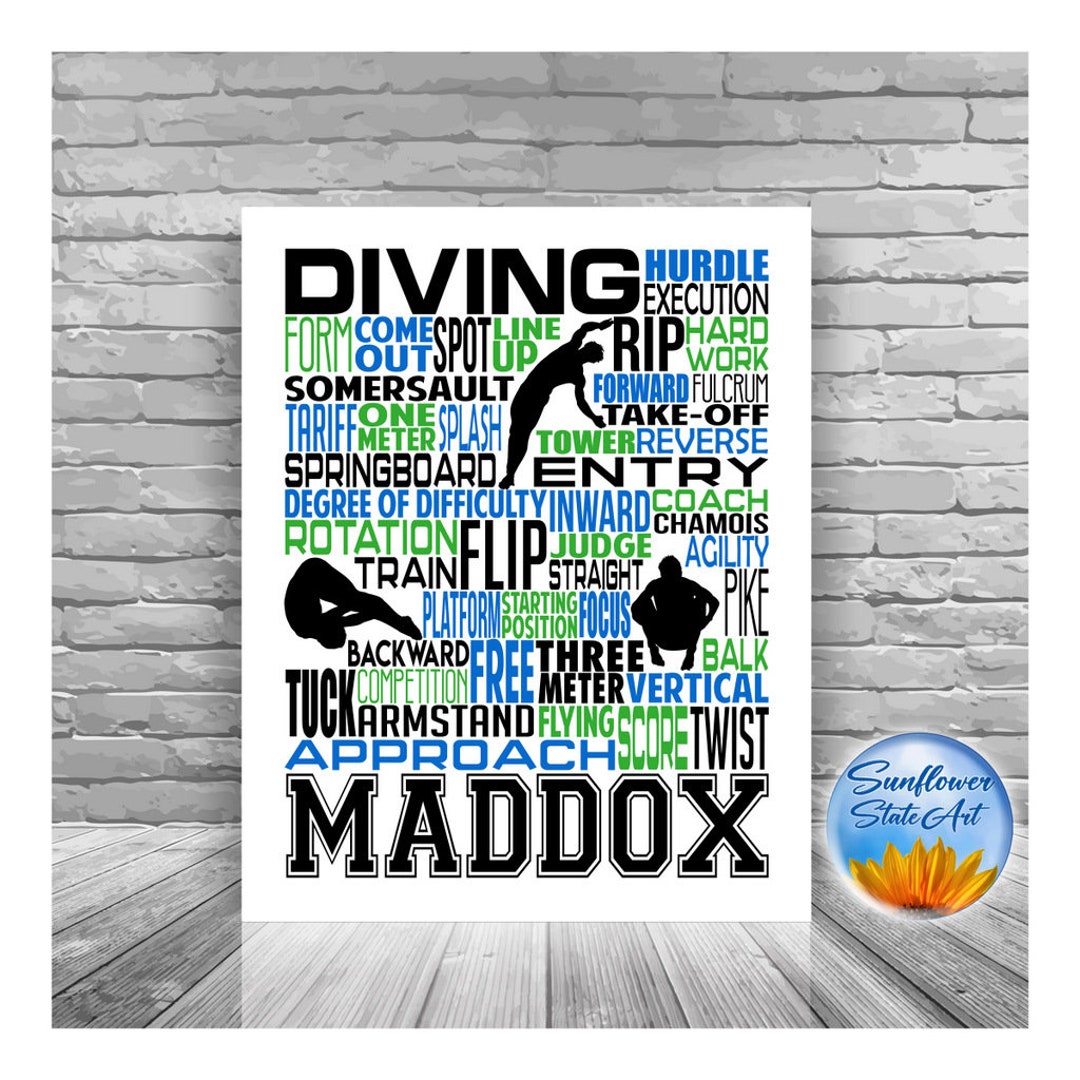 Personalized Swim Diving Poster, Diving Typography, Gift for Diver ...
