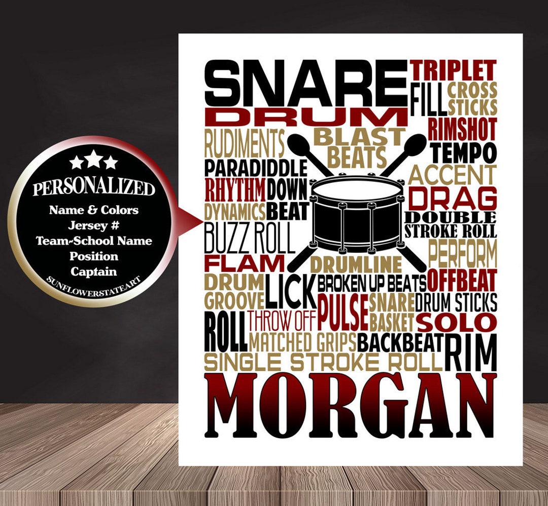 Snare Drum Poster, Personalized Snare Drummer Word Art Sign, Gift for ...