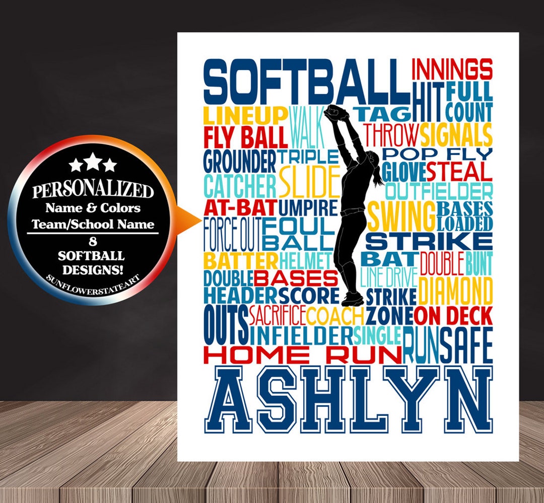 Softball Gift, Softball Art, Softball Poster, Softball, Typography ...