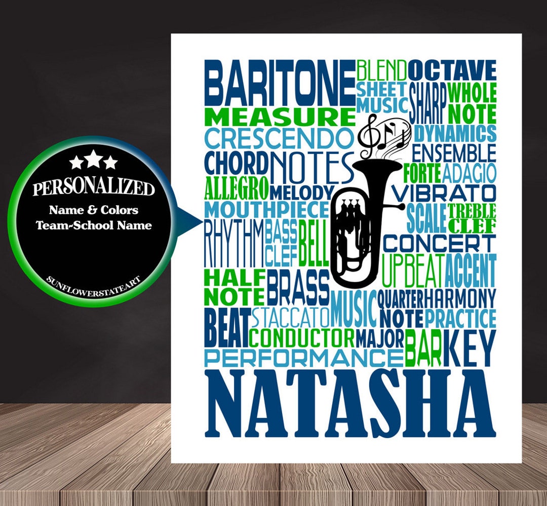 Baritone Typography, Personalized Baritone Poster, Baritone Player Gift ...