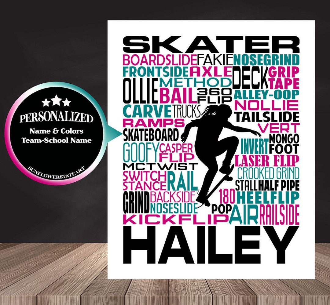 Skateboard Poster, Personalized Skater Gift, Gift for Skateboarder ...
