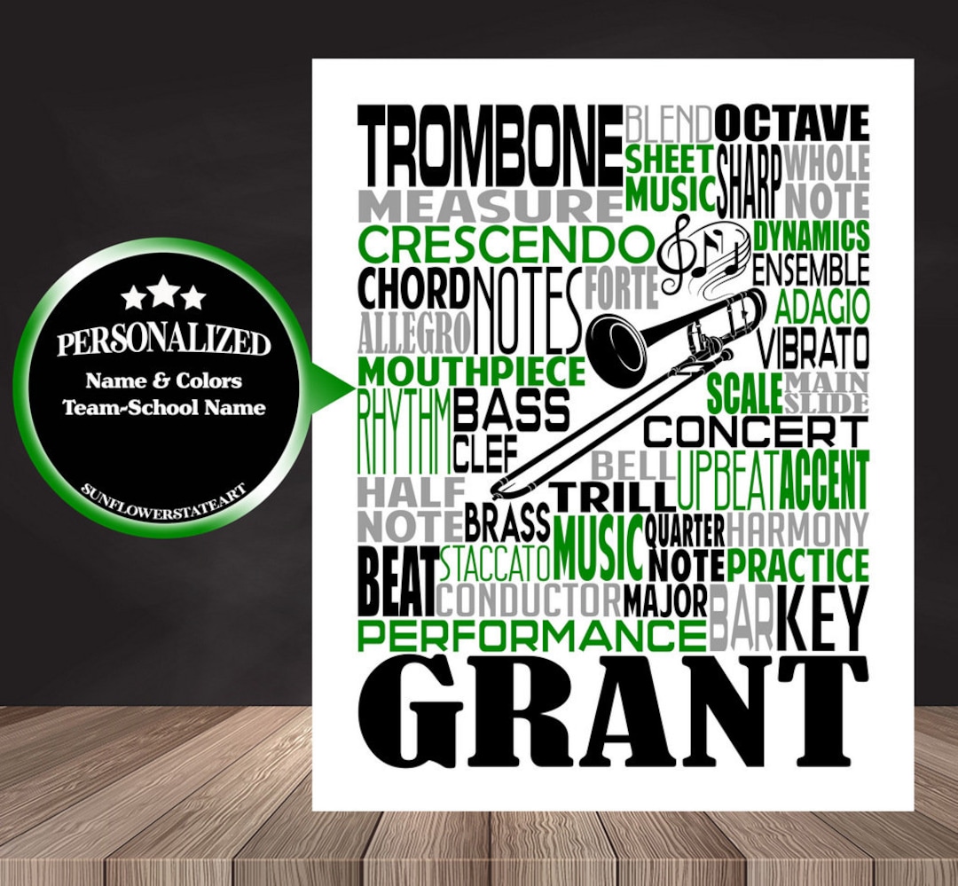 Trombone Poster, Personalized Trombone Sign, Trombone Player Gift ...