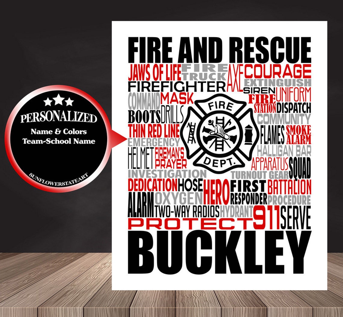 Firefighter Sign, Personalized Firefighter Poster, Thin Red Line Print ...