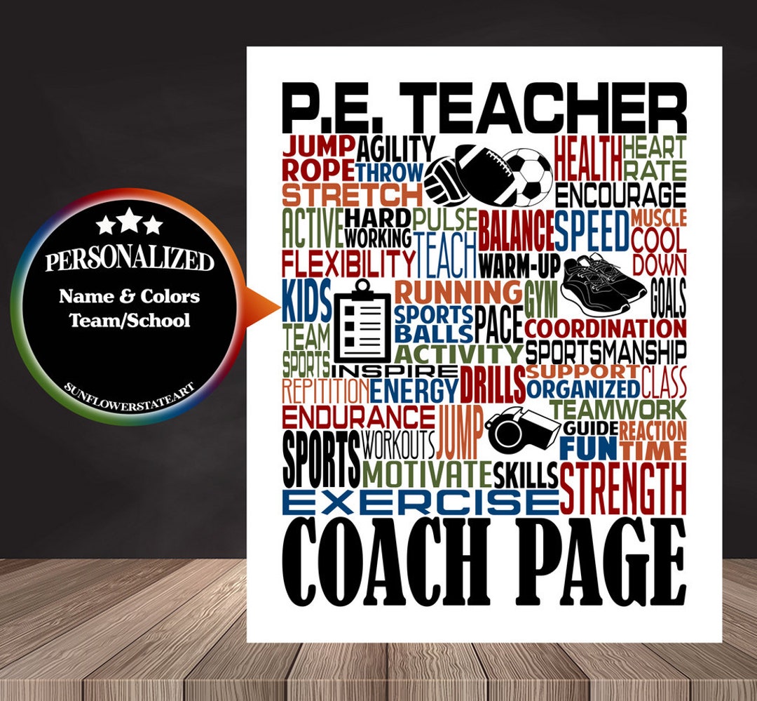 P.E. Teach Poster, P.E. Teacher Sign, Phys Ed Teacher Gift, Gift for ...