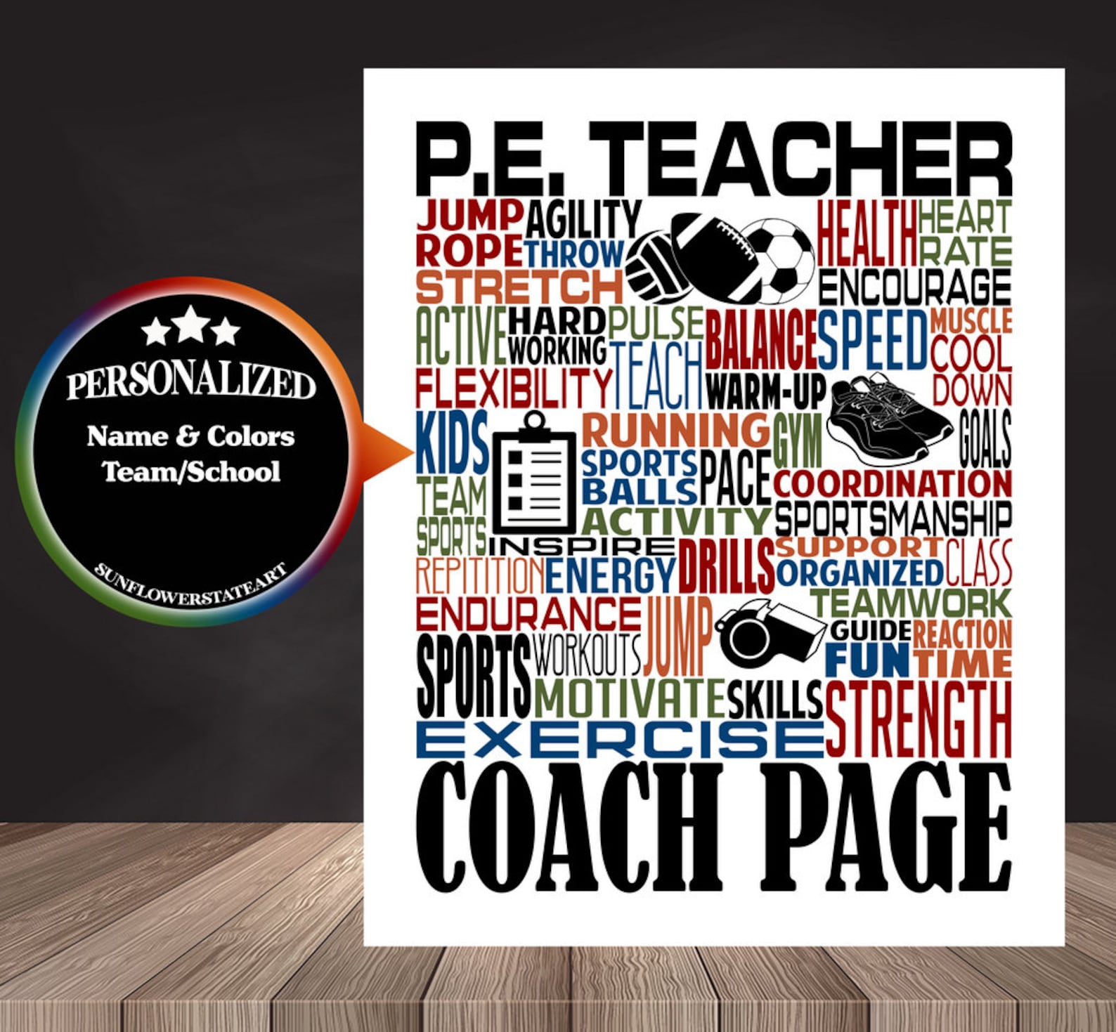 P.E. Teach Poster, P.E. Teacher Sign, Phys Ed Teacher Gift, Gift for ...
