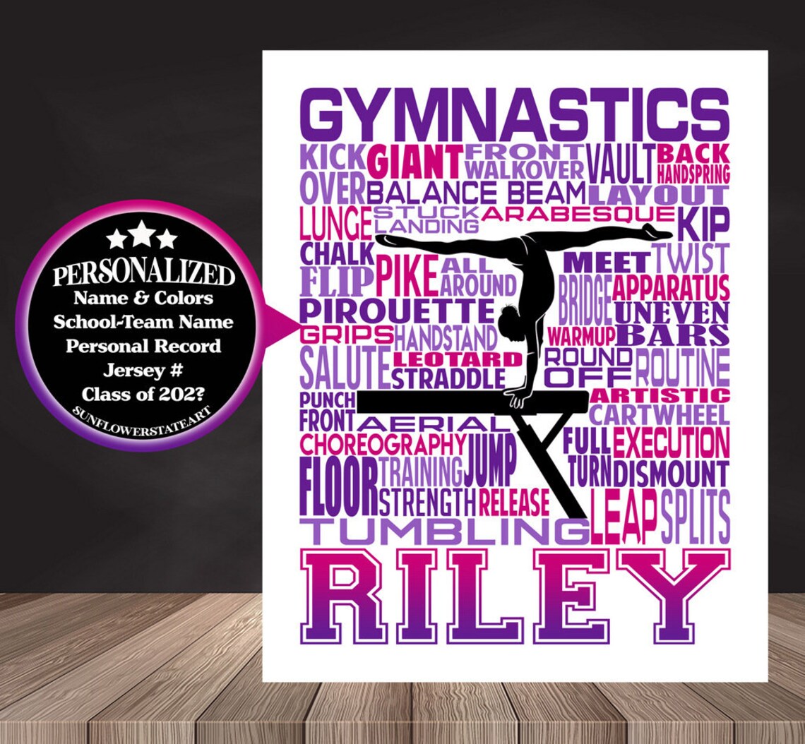 Gymnastics Uneven Bars Word Art, Girls Gymnastic Gift, Gymnast Poster ...