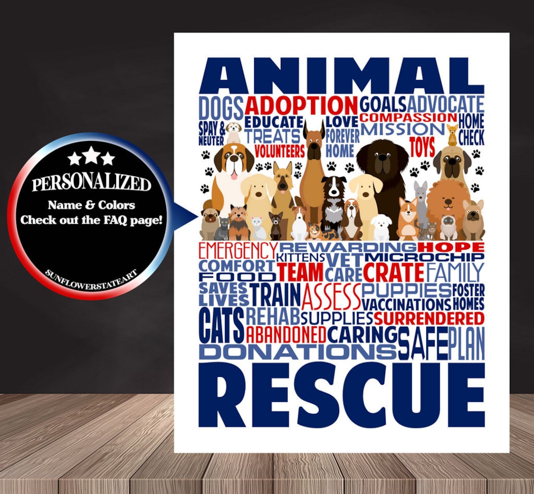 Animal Rescue Typography, Personalized Dog Rescue Poster, Foster Gift ...
