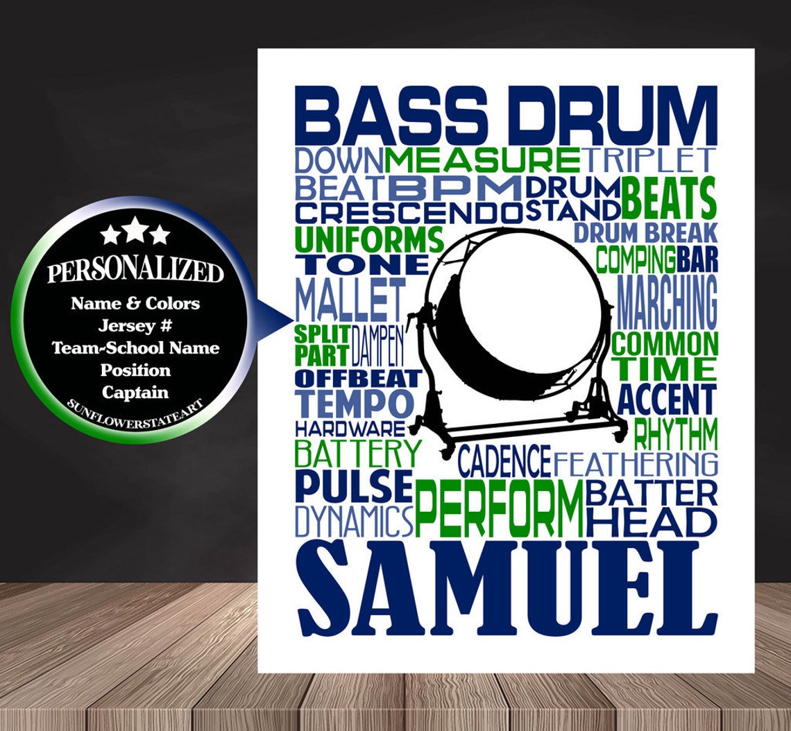 Bass Drum Poster, Personalized Bass Drummer Sign, Gift for Drummers ...