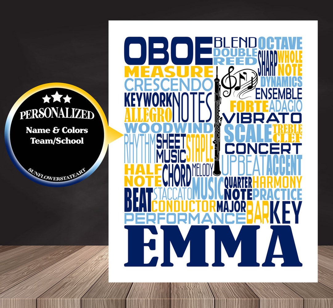 Oboe Typography, Personalized Oboe Poster, Oboe Player Gift, Oboe Gift ...