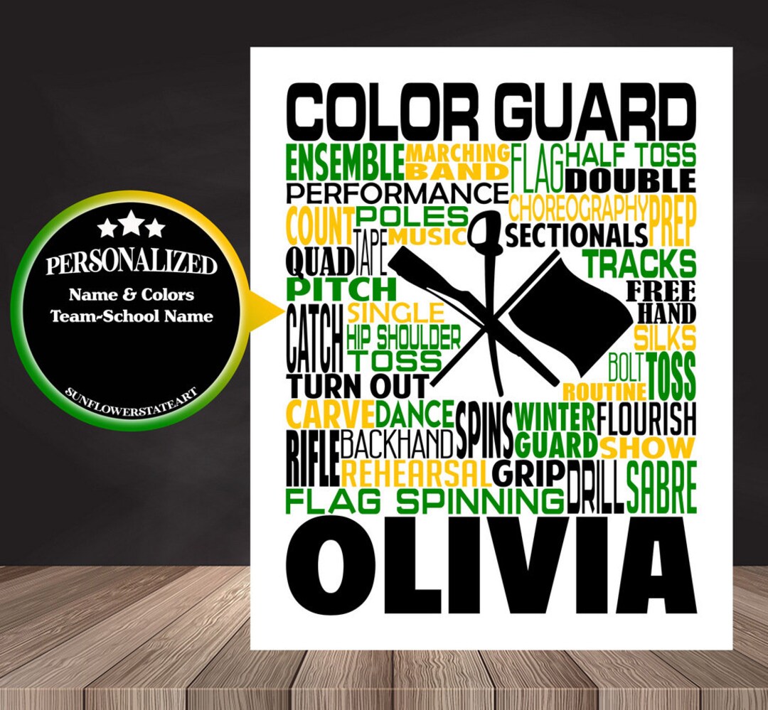 Color Guard Typography, Personalized Color Guard Poster, Gift for Color ...