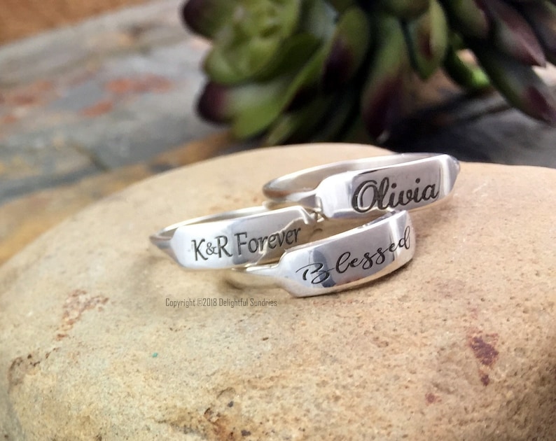 Personalized Engraved Sterling Silver Ring, Band, Stackable Ring ...