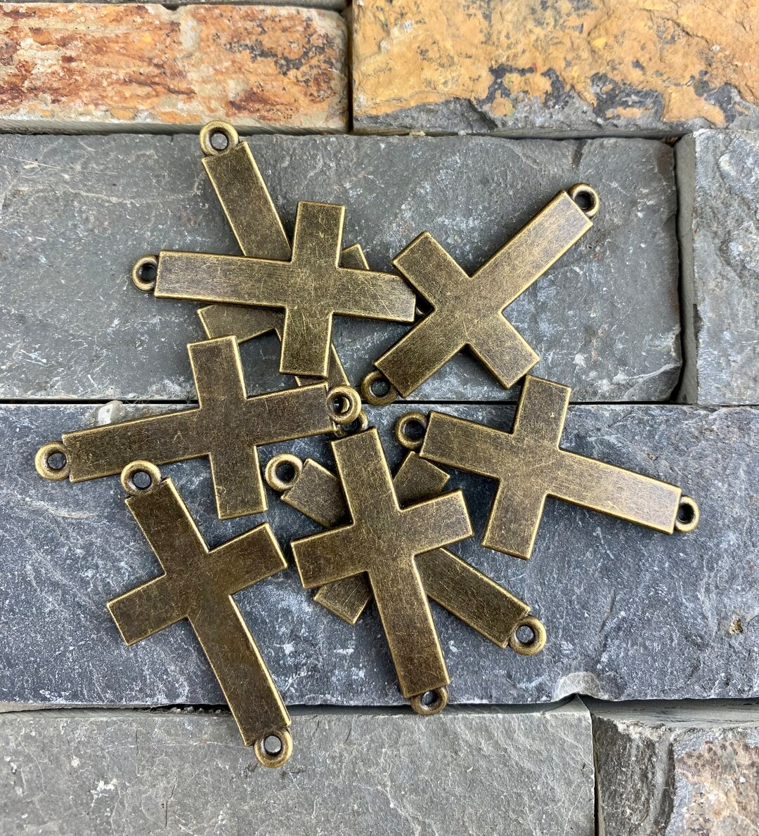 Antique Bronze Curved Sideways Cross Connector, Bracelet, Horizontal ...