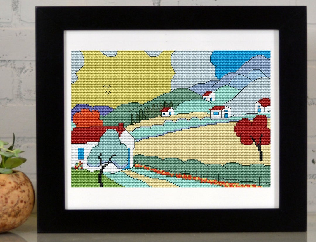 Hillside View - Art Deco Style Cross Stitch Pattern - Instant Download ...