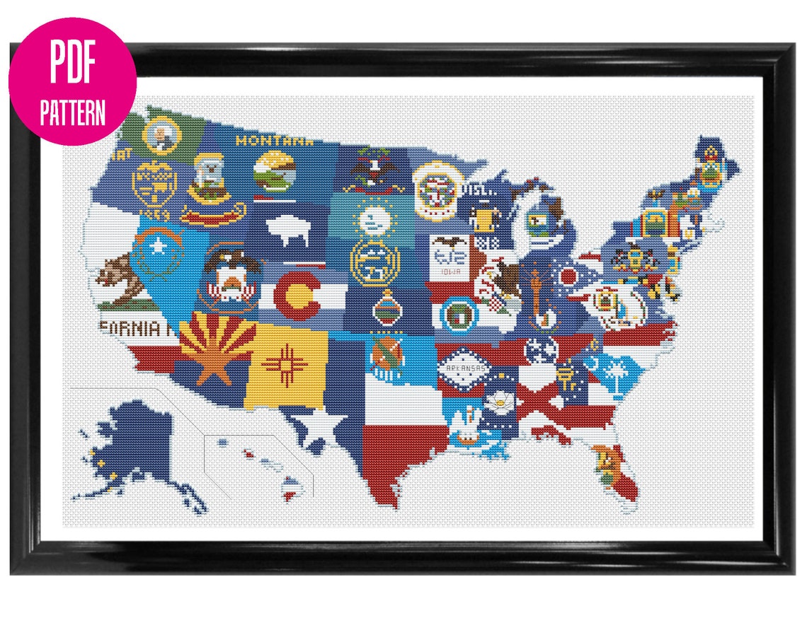 Flags of the USA Cross Stitch Pattern Instant Download - Etsy