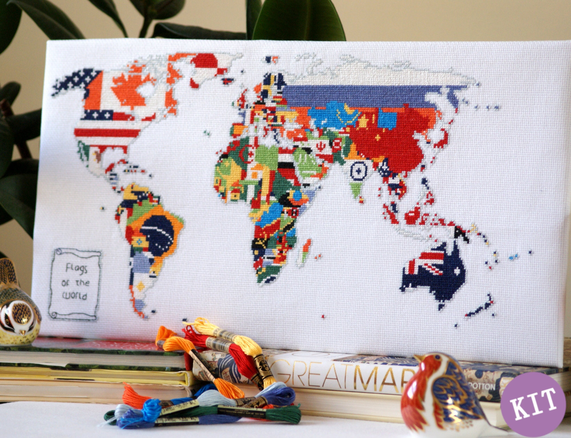 Flags of the World Map Cross Stitch Kit | Etsy Canada