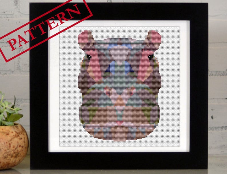 Happy Hippo Cross Stitch Pattern Instant Download Low Poly | Etsy