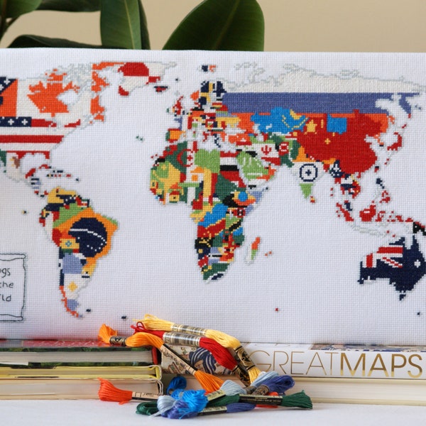 World Map Cross Stitch Kit - Etsy UK