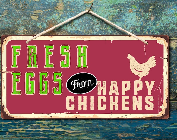 863HS Farm Fresh Eggs 5 X 10 Heavy 040 Hanging Aluminum Vintage Style ...