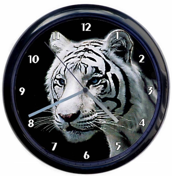 White Tiger Large Black Wall Clock | Etsy