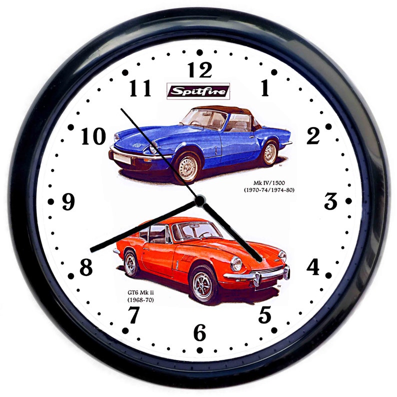 Triumph Spitfire Mk4, GT6 Mk2 Classic Car Large 10inch Black Wall Clock ...