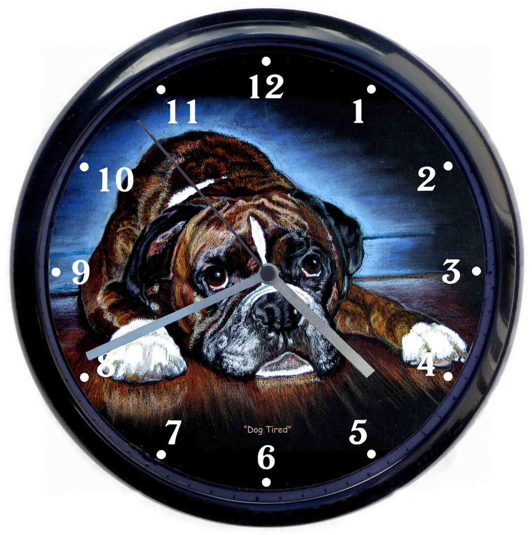Boxer "dog Tired" Large 10inch Black Wall Clock - Etsy
