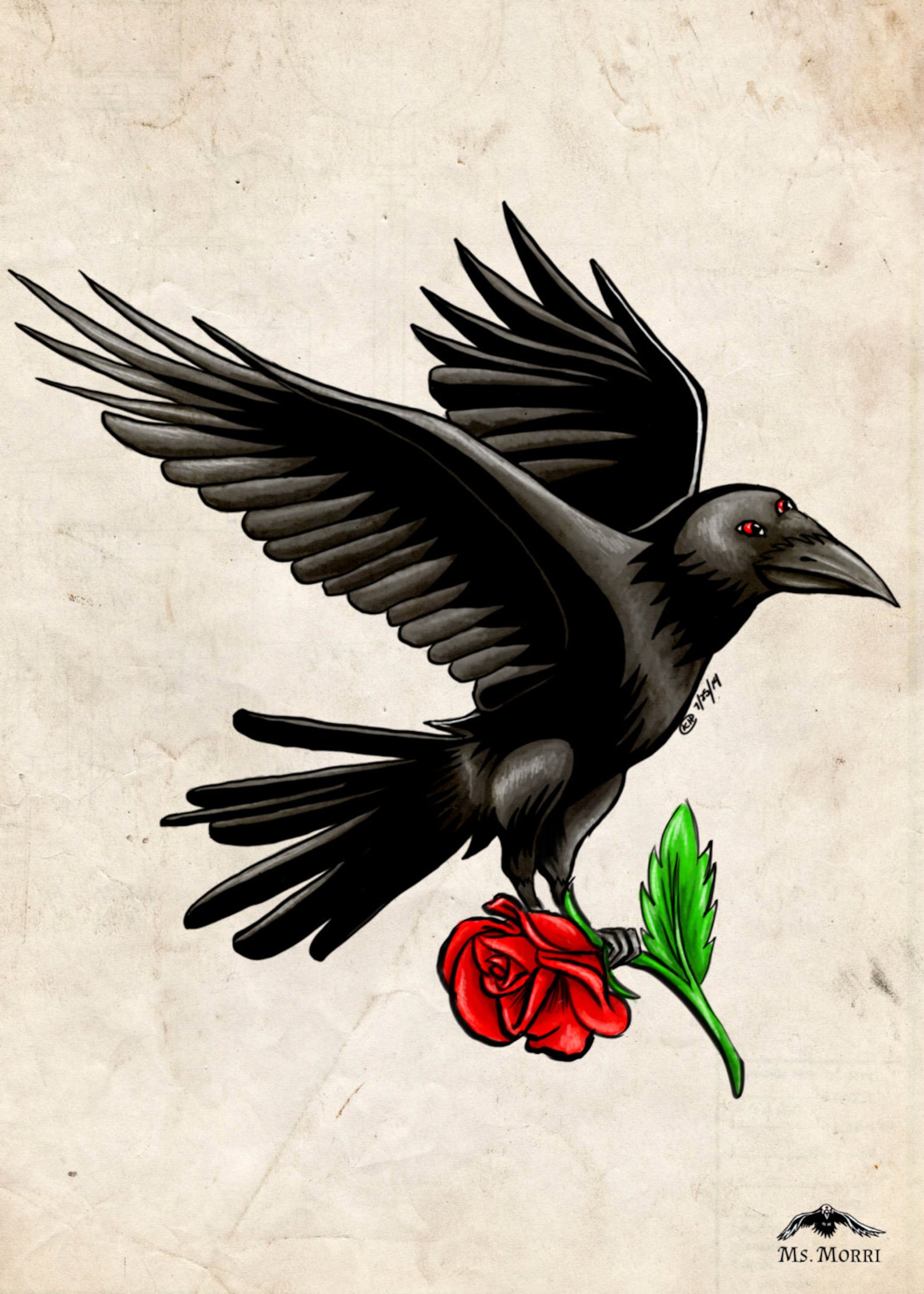 Raven With Rose 2 - Etsy