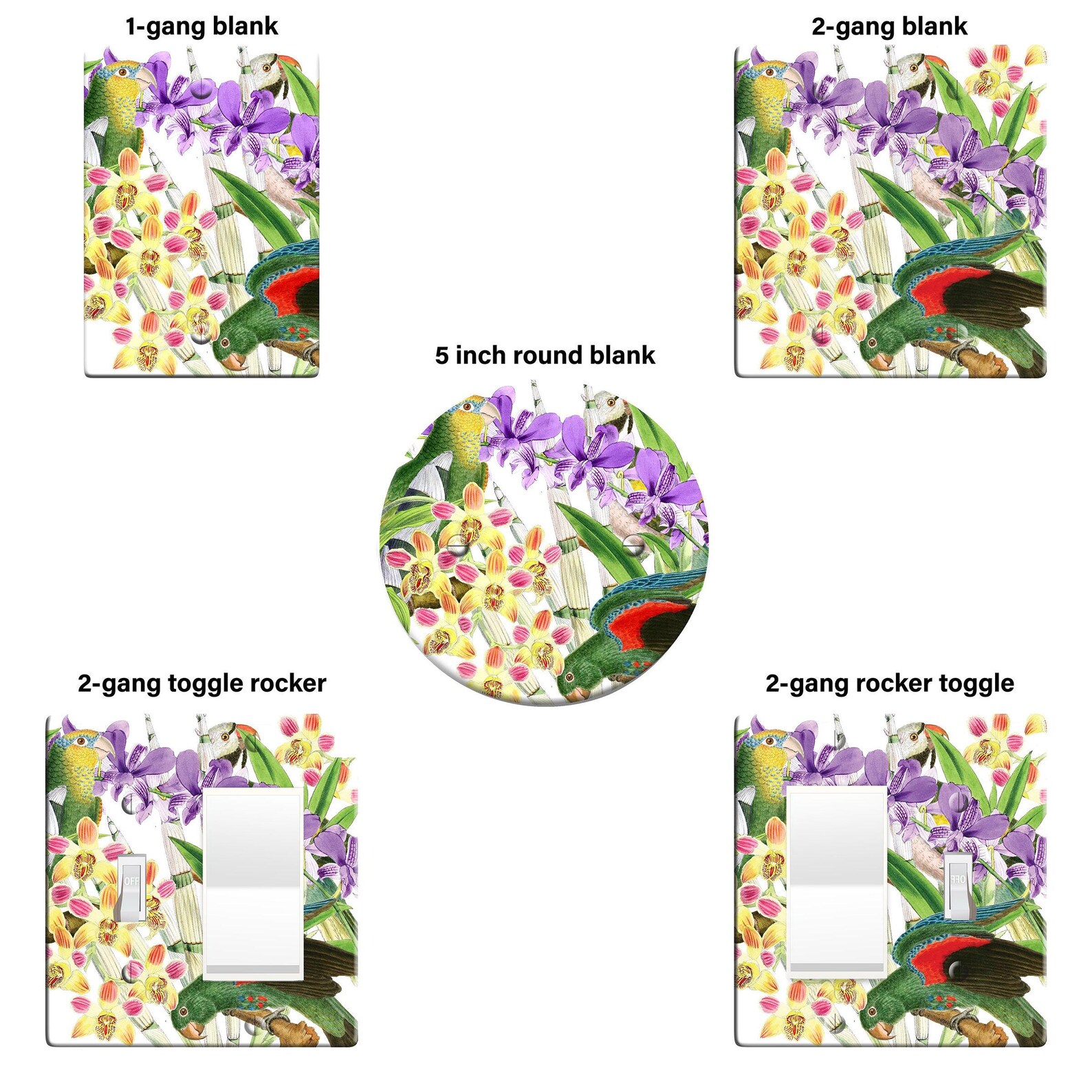 Embossi Printed Maxi Metal Orchids & Parrots Switch Plate - Light ...