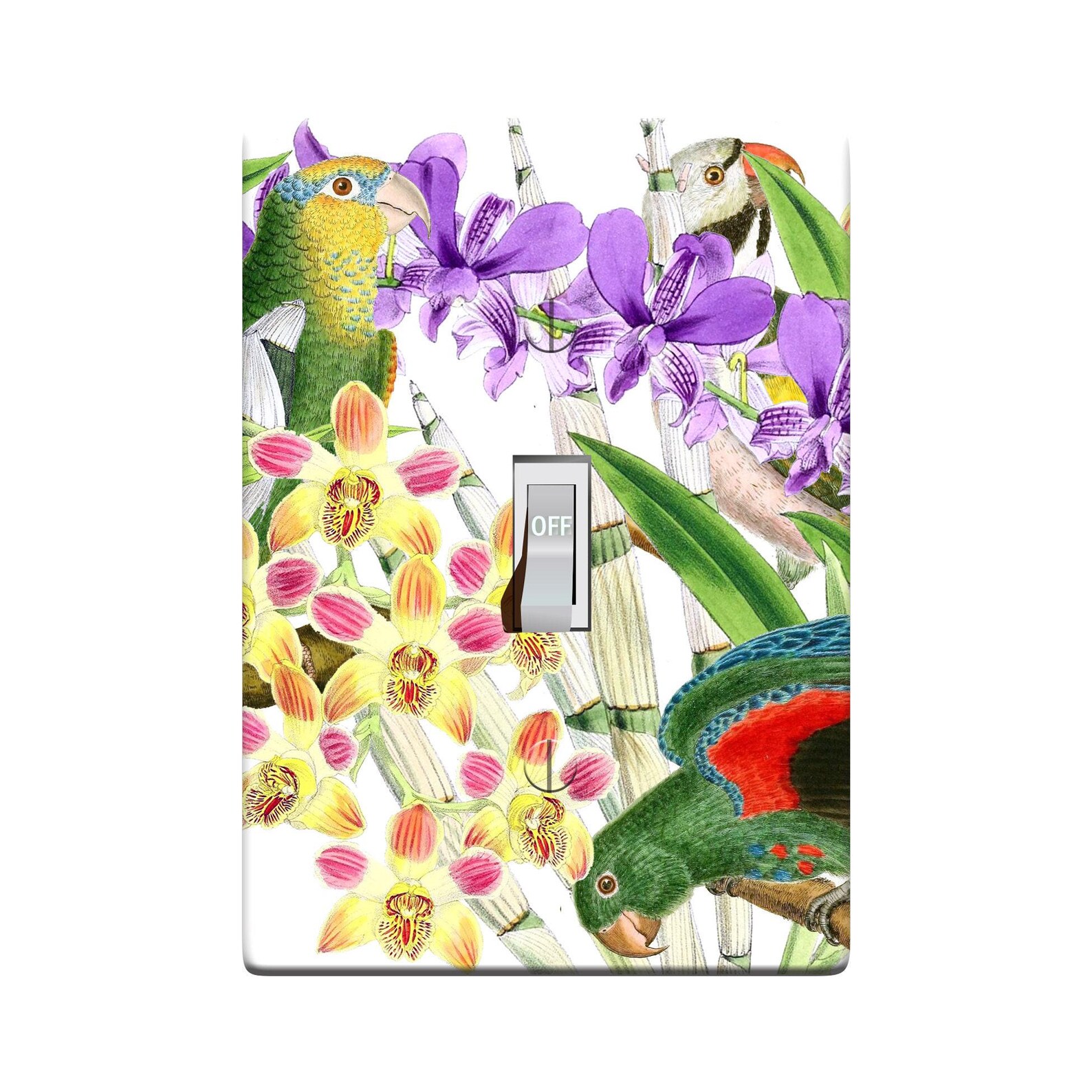 Embossi Printed Maxi Metal Orchids & Parrots Switch Plate - Light ...