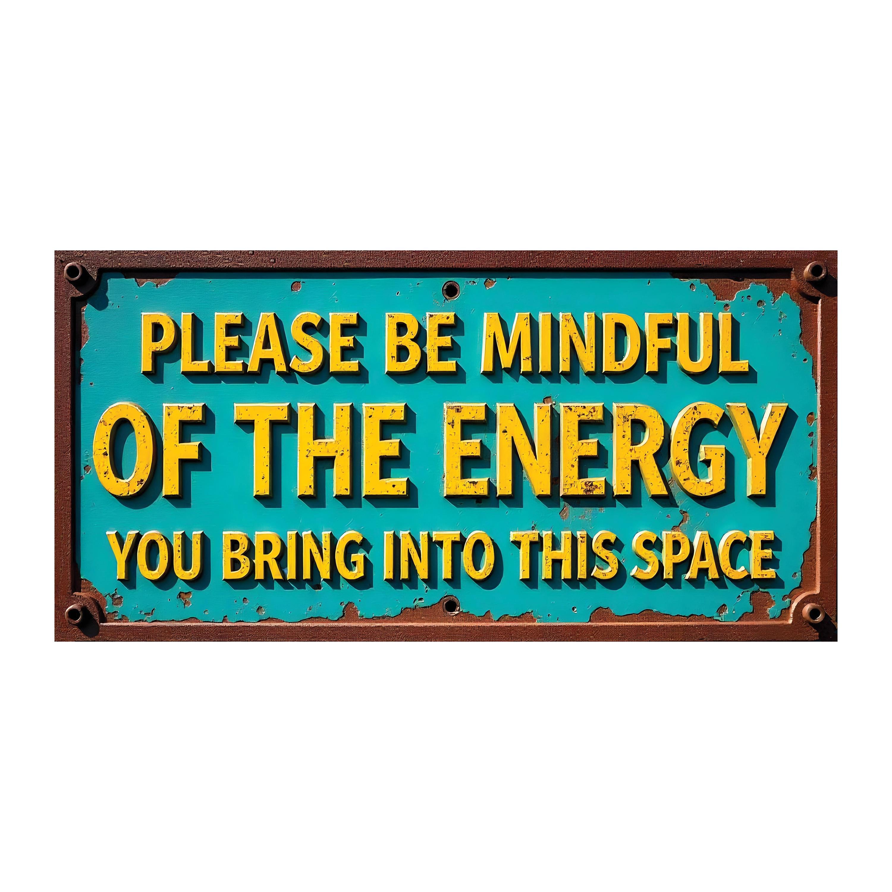 Be Mindful of the Energy Sign – 16x8 Vintage Wall Art, UV Printed PVC ...
