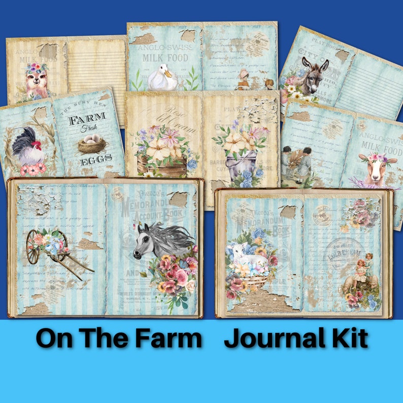 Printable Farm Junk Journal Pages Lined Kit Shabby Animals - Etsy