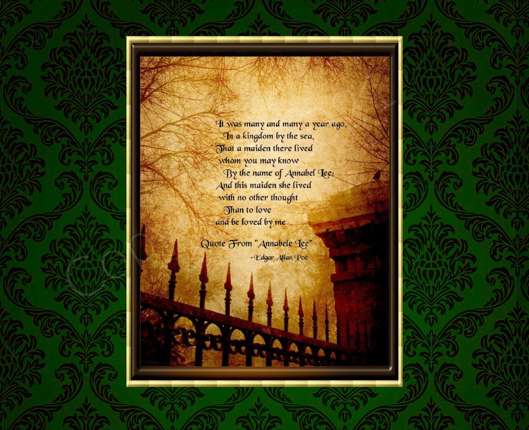 Annabel Lee Printable Wall Art Instant Download Edgar Allan Poe Gothic ...
