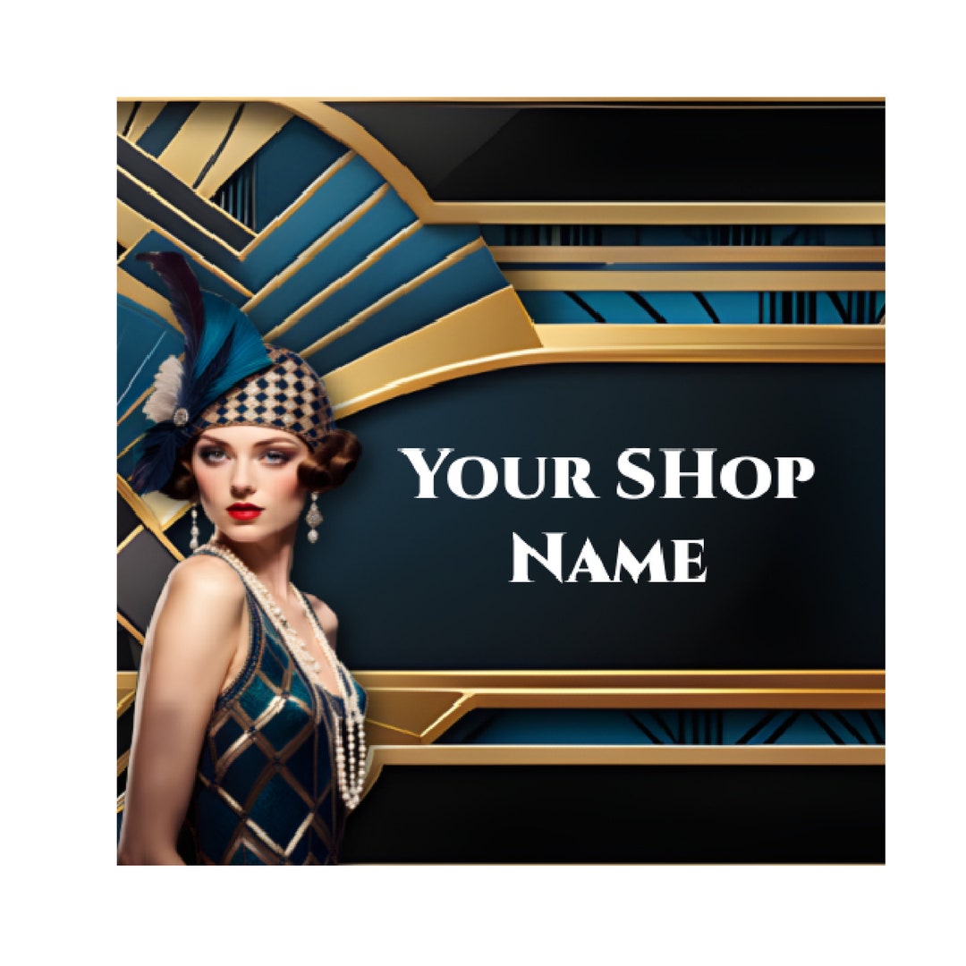 Blue Art Deco Gatsby Etsy Branding Kit Old Hollywood Flapper Business ...