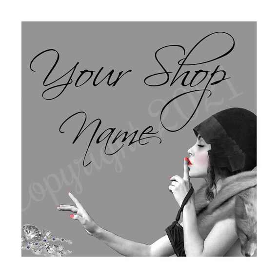 Flapper Etsy Shop Logo Design Vintage Icon DIY Etsy Banner | Etsy