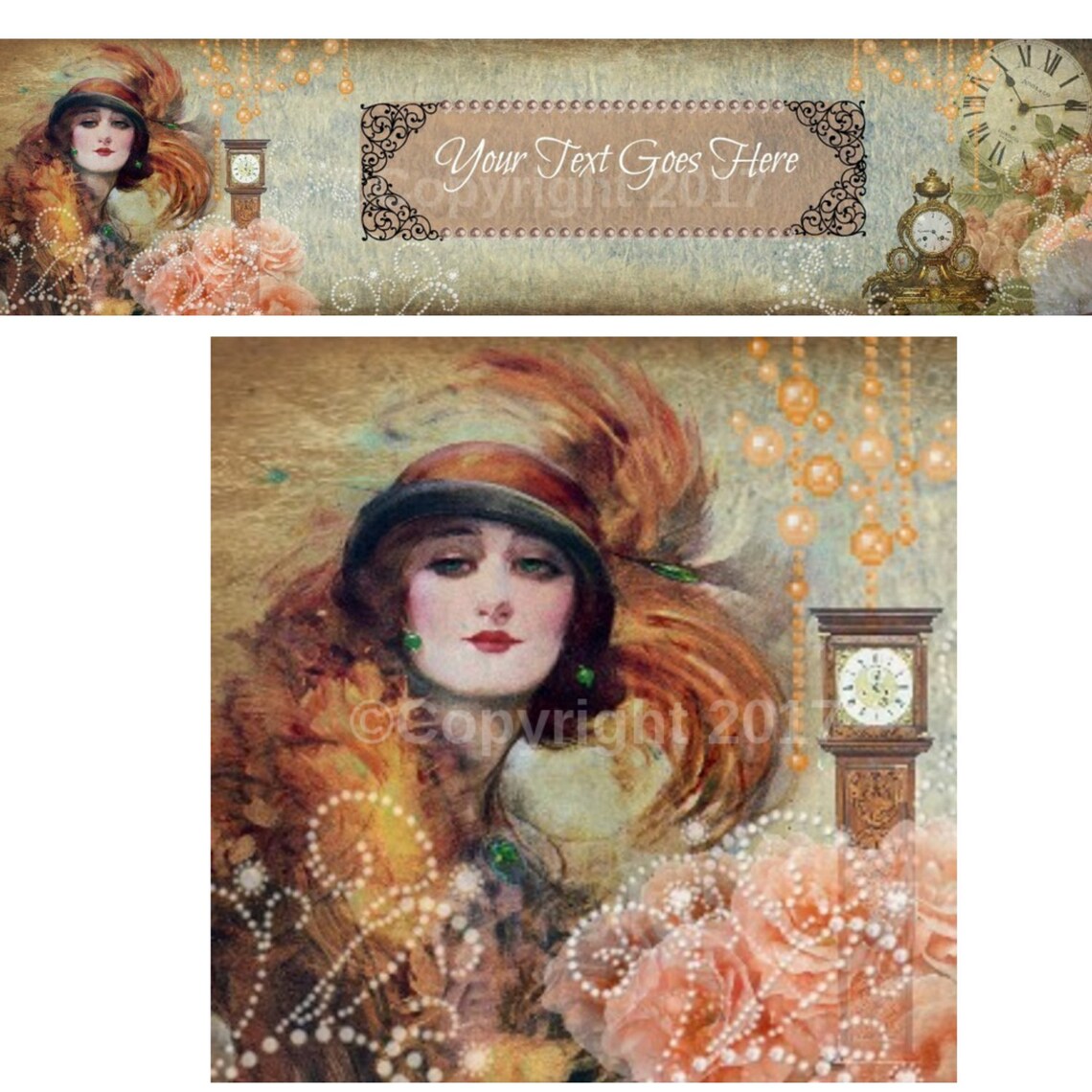 Etsy Banner Cover Shabby Flapper DIY Icon Vintage Woman Pearls - Etsy