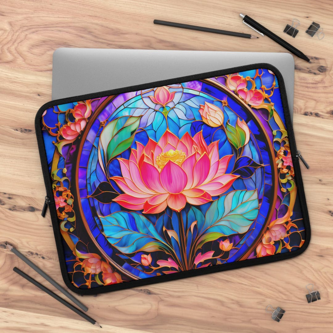 Lotus Flower Laptop Case Art Nouveau Pink Cottagecore Faux Stained ...