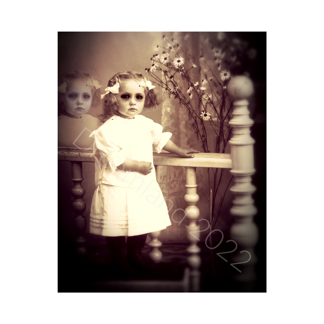 Creepy Photo Victorian Ghost Girl Vintage Printable Child Black Eyes ...