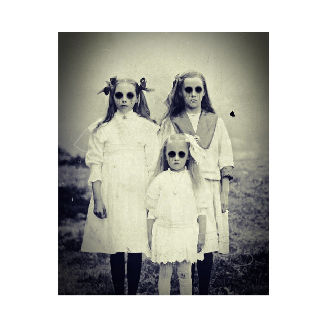Children Creepy Photo Victorian Black Eyed Girls Ghost Family Vintage ...