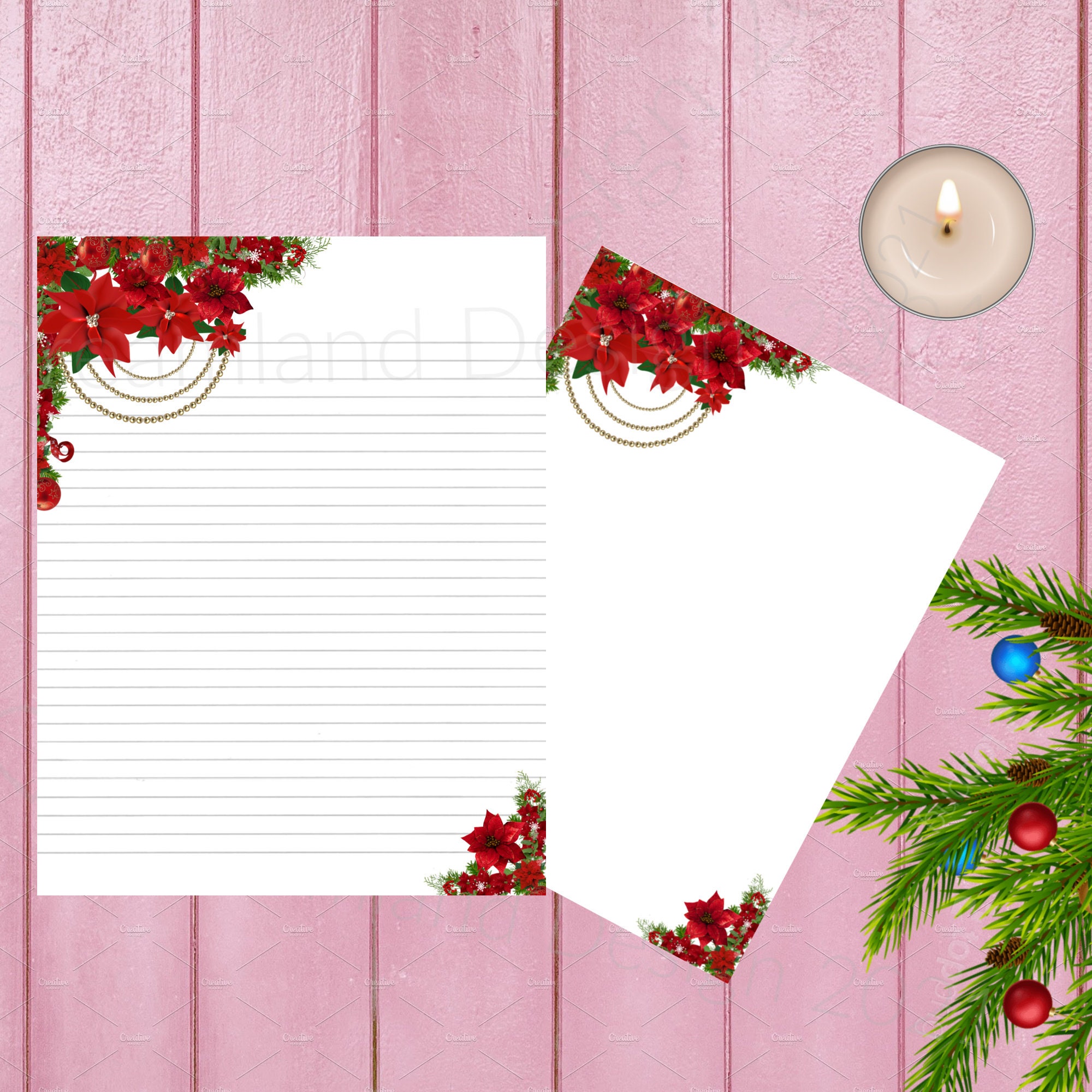 Printable Christmas Paper Stationary Blank Digital Writing | Etsy