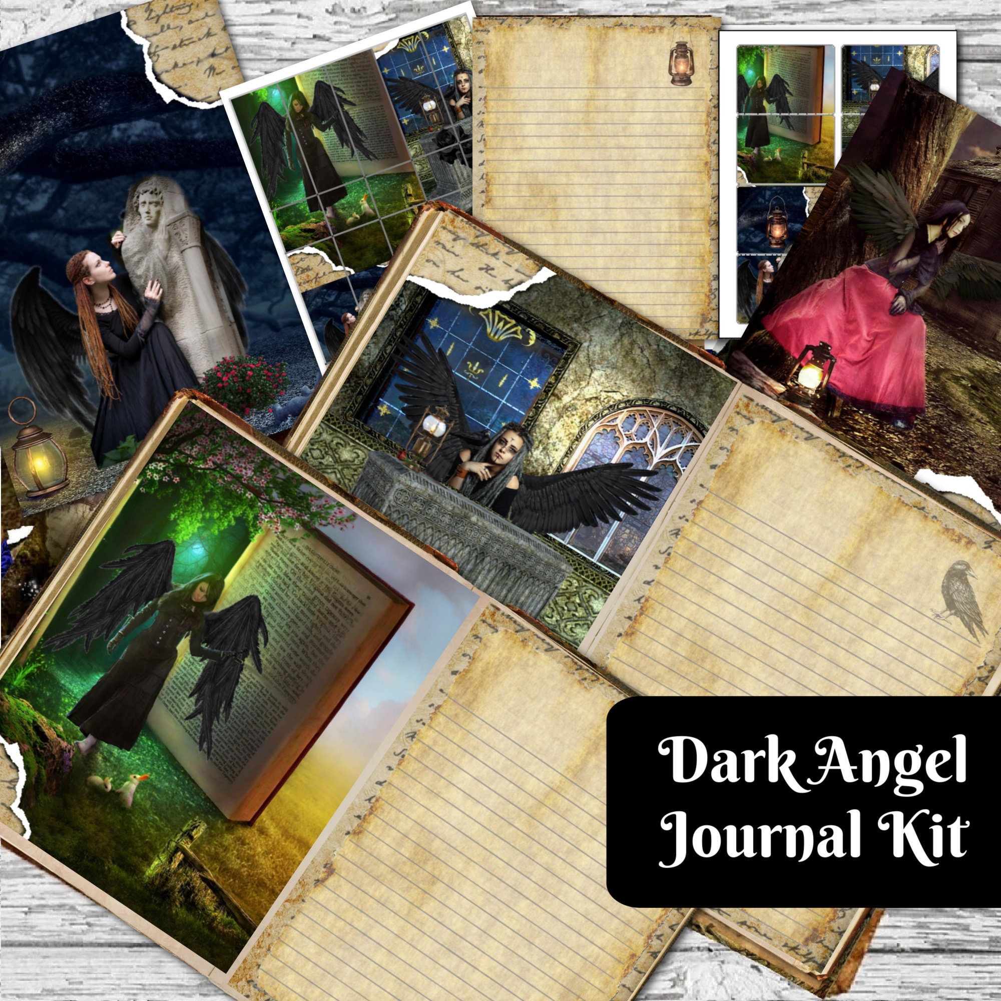 Gothic Angel Journal Pages Printable Roses Junk Journal Shabby - Etsy