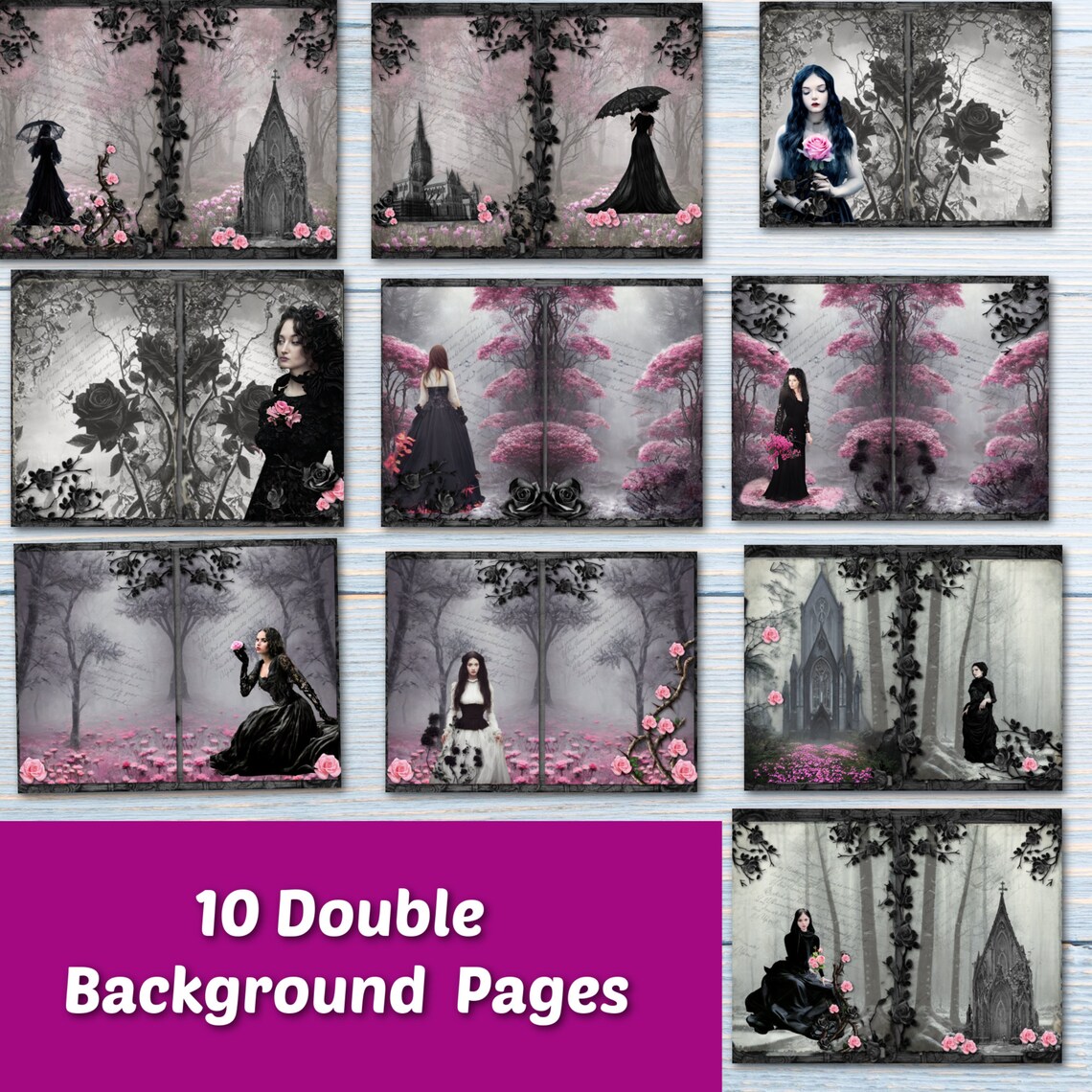 Gothic Journal Pages Kit Printable Blank Vintage Women Roses - Etsy
