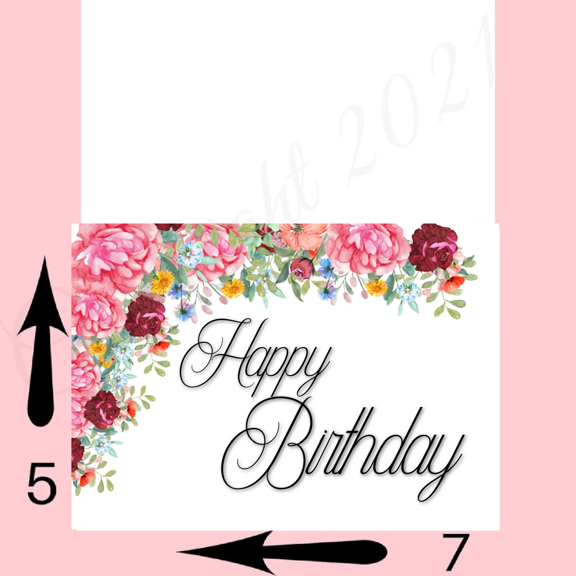 Card Happy Birthday Floral Greeting Printable Card Instant | Etsy