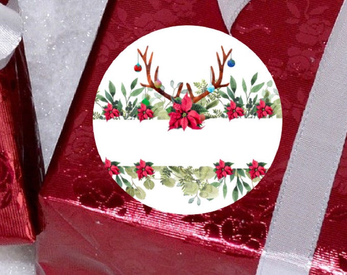 Reindeer Gift Tag Printable Christmas Circle 2 Inch Sticker Reindeer ...