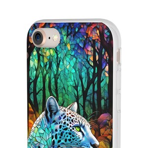 Snow Leopard Phone Case Blue Purple Faux Stained Glass Forest iPhone 15 ...